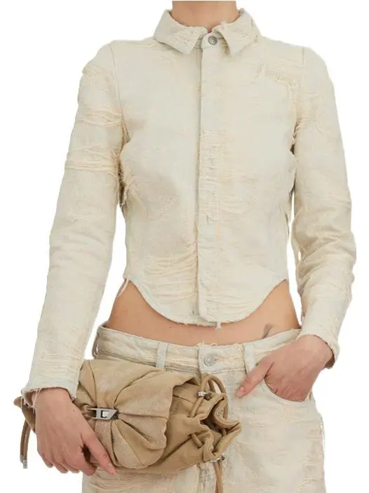 DIESEL® Jacquard Denim Shirt With Lapel And Asymmetrical Hem - White