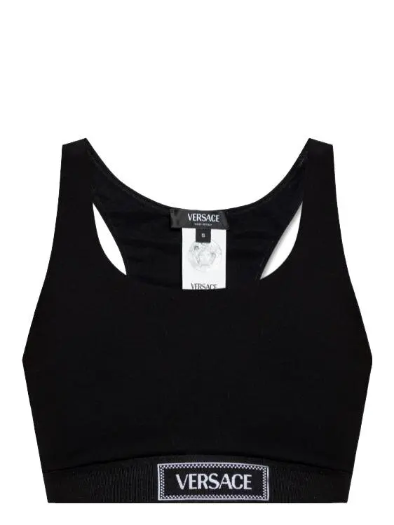 Versace Logo Elasticated Cropped Sleeveless Top - Black