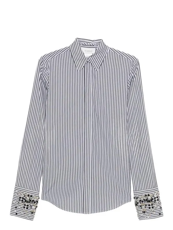 Sportmax Striped Shirt With Embellished Cuffs - Gray
