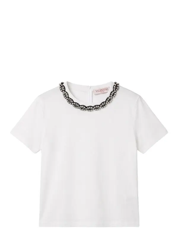Valentino Garavani Embellished Round Neck Short Sleeve T-shirt - White