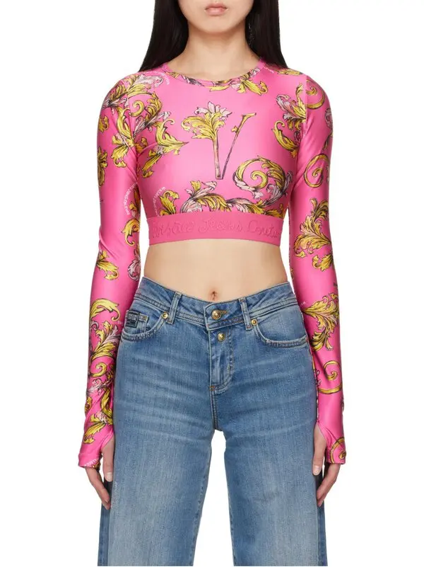 Versace Baroque Print Cropped Top - Pink