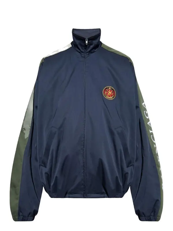 Balenciaga Stand Collar Logo Embroidered Jacket - Navy Blue