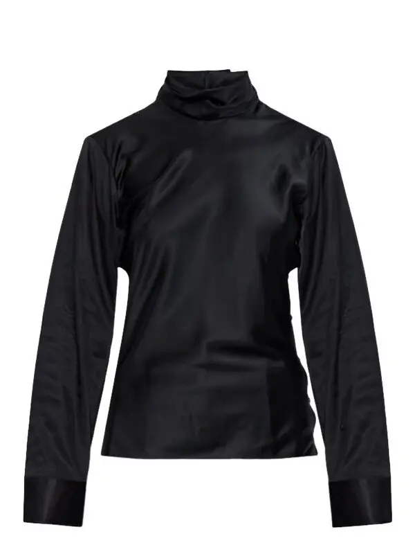 COURREGES Long Sleeve High Neck Top With Back Fastening - Black