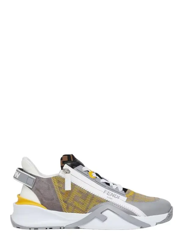Fendi Ff Mesh And Grey Leather Running Sneakers - Yellow