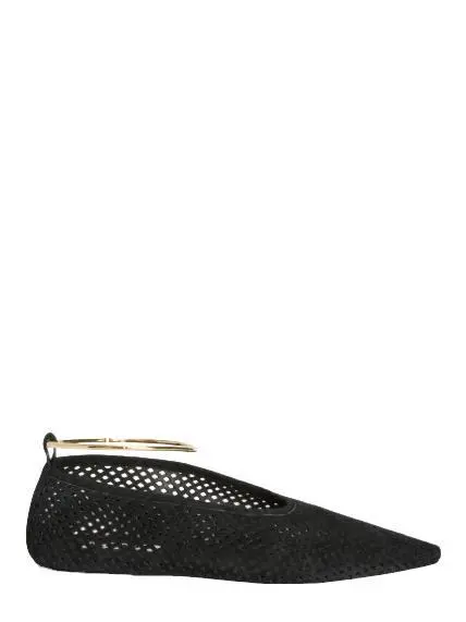 JIL SANDER Pointed Toe Perforated Ballet Flats - Black
