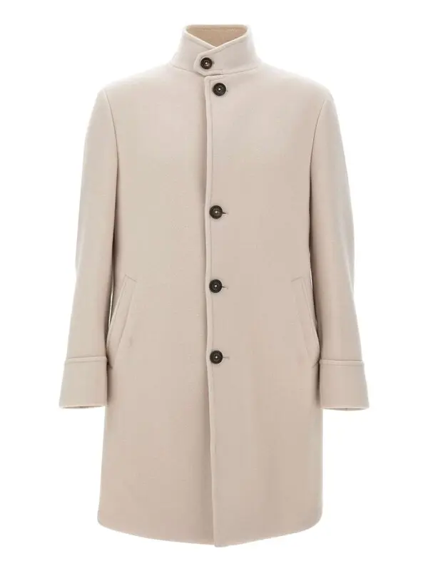 Eleventy Single-breasted Coat With Stand Collar - Nude