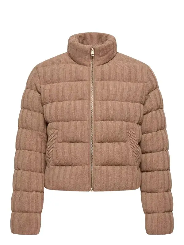 Moncler Wool Cashmere Blend Padded Cardigan - Camel