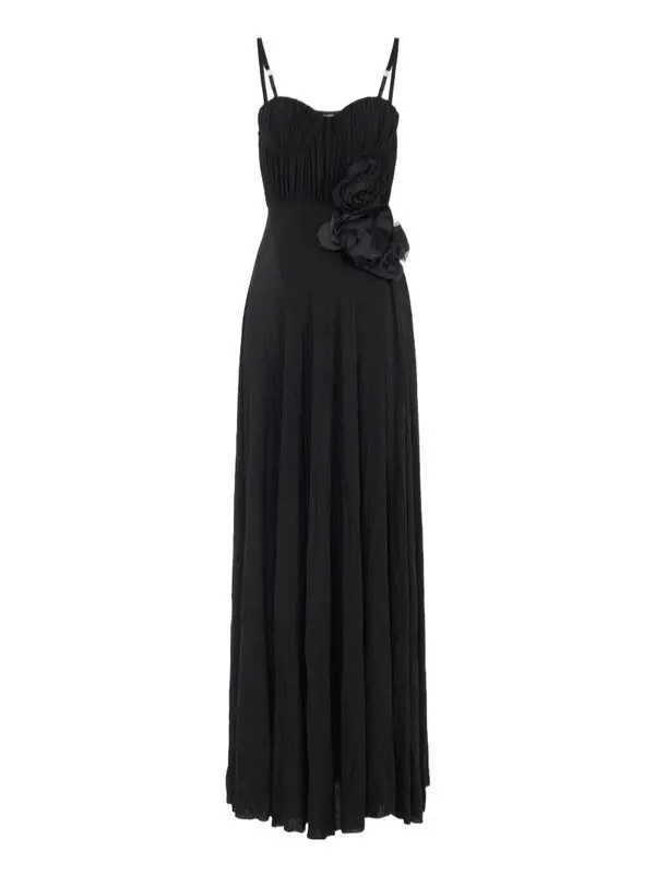 Elisabetta Franchi Embroidered Flower Gown - Black