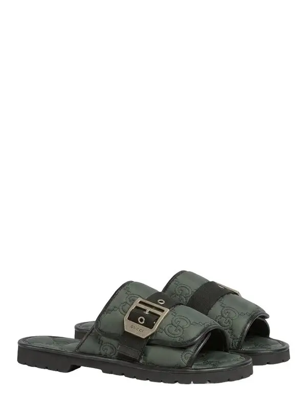 Gucci Buckled Quilted Gg Nylon Sandals - Black