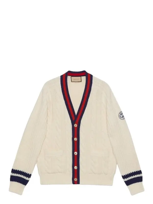 Gucci V-neck Cable-knit Cardigan - Ivory