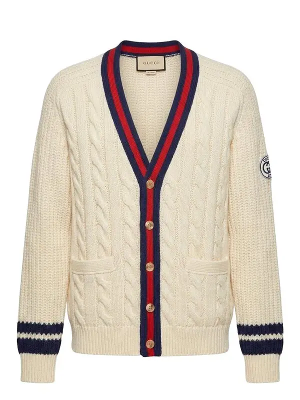 Gucci V-neck Cable-knit Cardigan - Nude