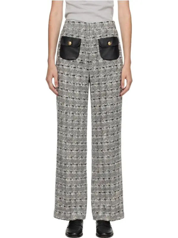 Marissa Chiara Plaid Wide Leg Pants With Contrast Pockets - Grey