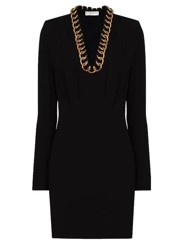 Givenchy Chain-trim Long-sleeve Mini Dress - Black