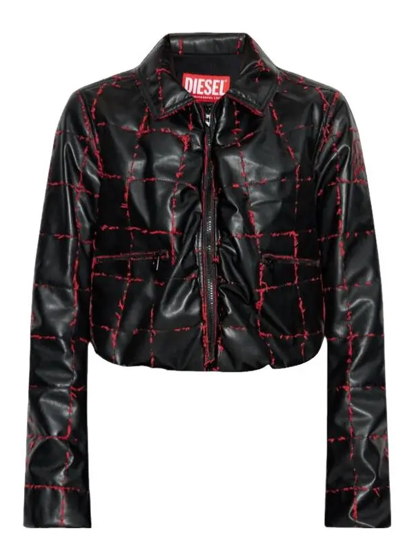 DIESEL® Quilted Grid-stitched Cropped Jacket - Black
