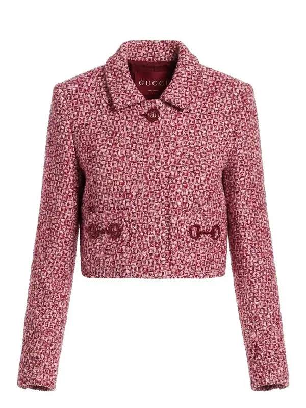Gucci Tweed Jacket With Horsebit Detail - Pink And Red