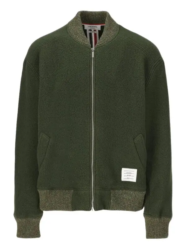 Thom Browne Zipped Bomber Jacket With Stripe Detail - Dark Green