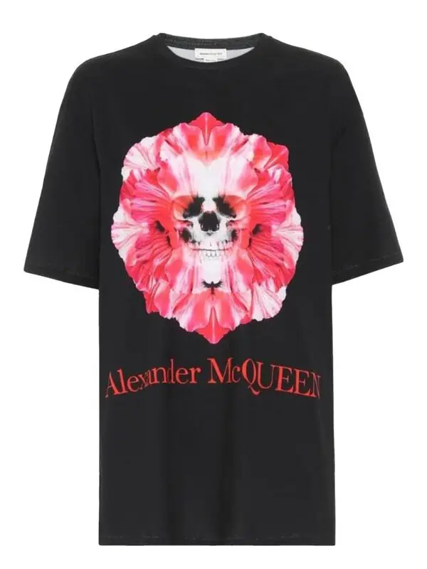 Alexander McQueen T-shirt With Floral Skull Graphic - Black