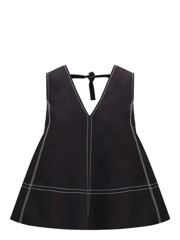 GANNI Sleeveless V-neck Tie Detail Top - Black