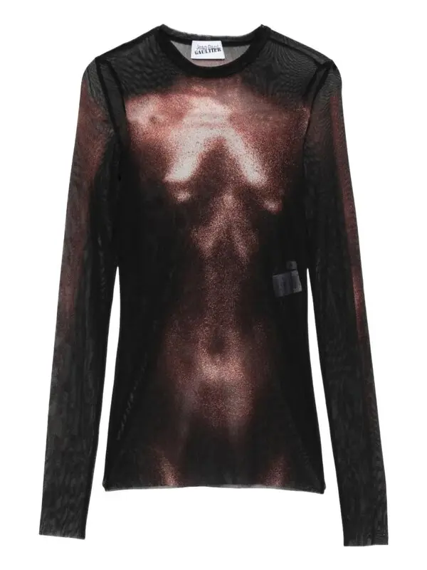 JEAN PAUL GAULTIER Mesh Body-print Long Sleeve Top - Black