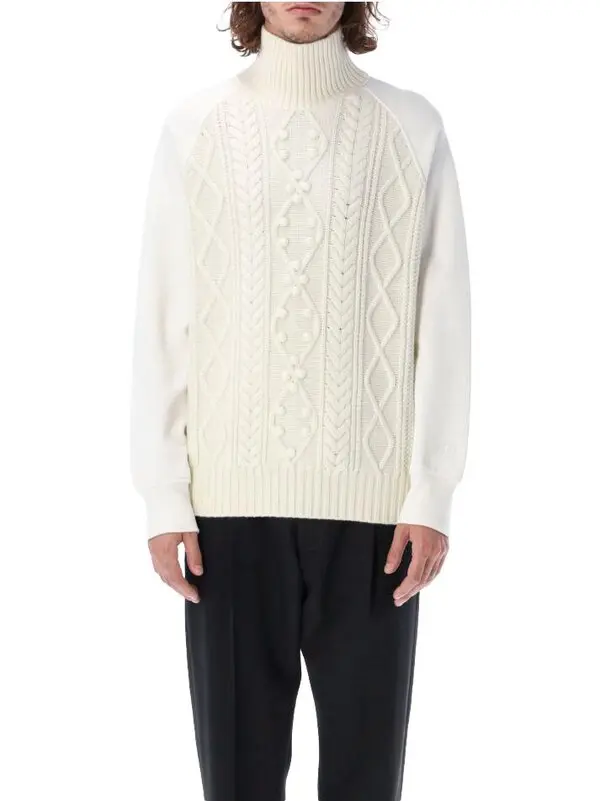 Neil Barrett Panelled Cable Knit Jumper - White