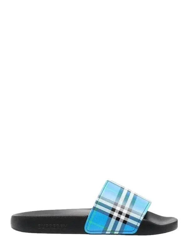 Burberry Check Print Open-toe Slides - Blue