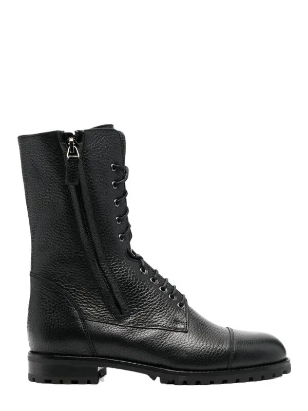 Manolo Blahnik Leather Combat Boots - Black