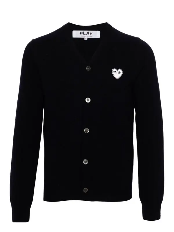 Play Comme Des Garcon V-neck Cardigan With Heart Applique - Navy
