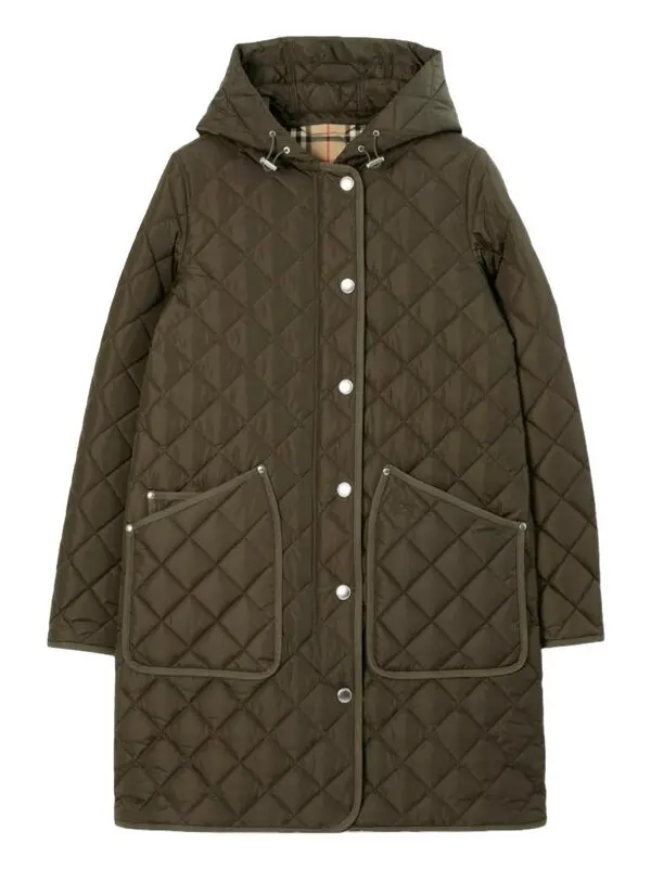 Burberry Long Sleeved Quilted Hooded Coat - Deep Army Khaki