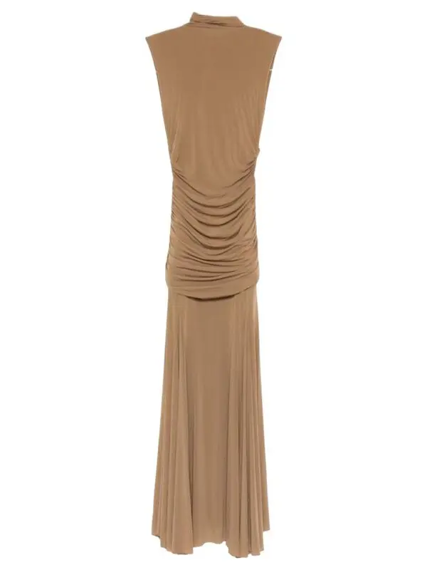 Magda Butrym Sleeveless High Neck Draped Maxi Dress - Brown