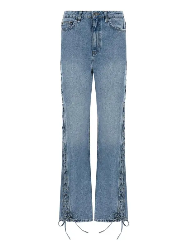 ROTATE BY BIRGER CHRISTENSEN Twisted Lacing Straight Leg Jeans - Blue