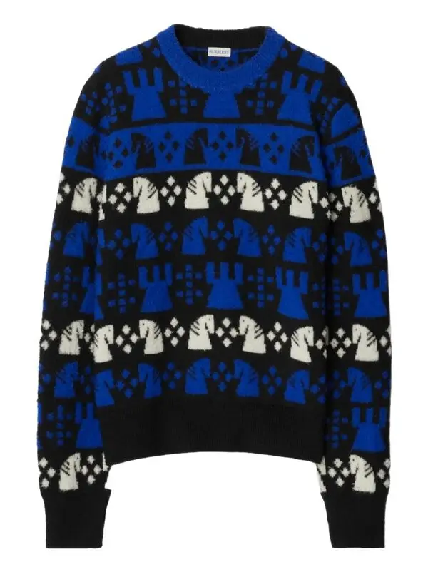 Burberry Chess Intarsia-knit Crewneck Jumper - Blue