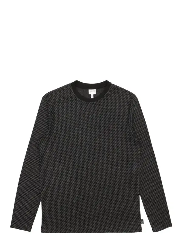 Emporio Armani Geometric Print Round Neck Long Sleeve Sweater - Black