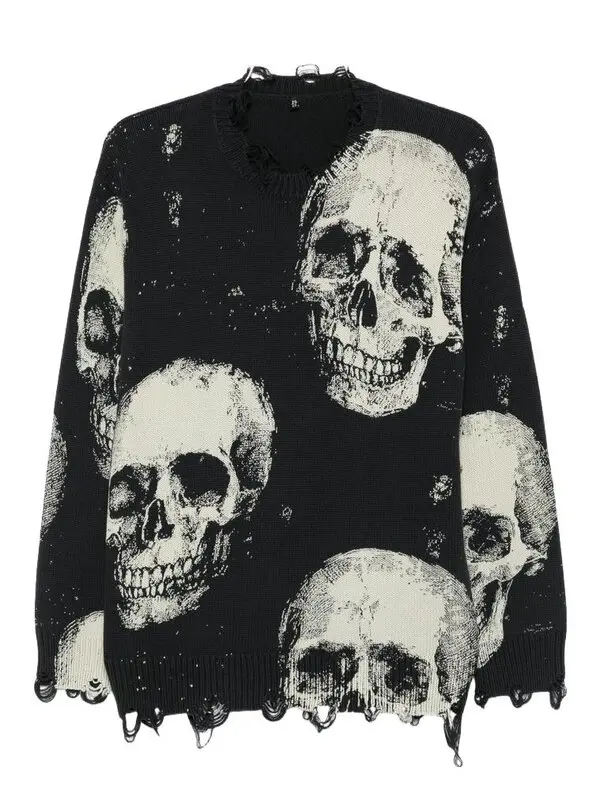 R13 Skull Pattern Pullover - Black