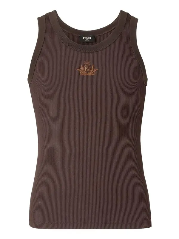 Fendi Logo Embroidered Ribbed Tank Top - Brown