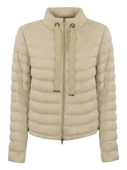 Herno Short Down Jacket With Stand-up Collar And Drawstring Detail - Nude