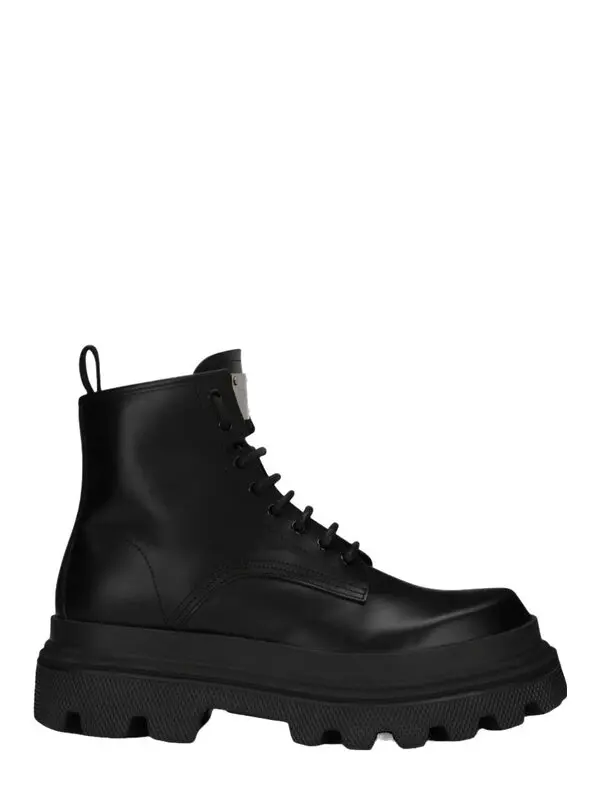 Dolce & Gabbana Logo Plaque Lace-up Ankle Boots - Black