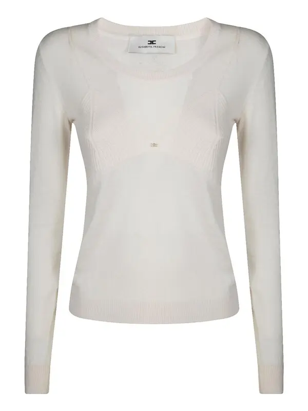 Elisabetta Franchi Logo Plaque Crewneck Knitted Jumper - White