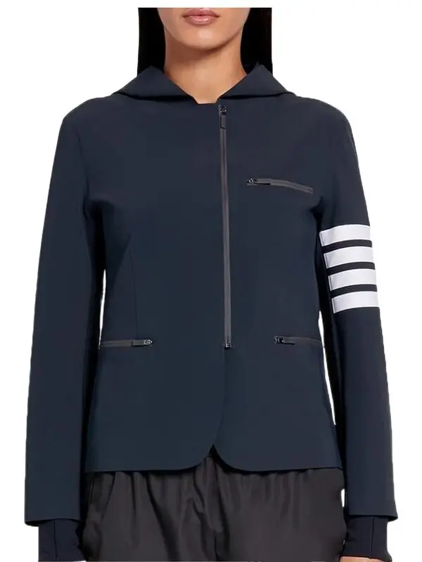 Thom Browne 4-bar Tech Compression Zip-up Hooded Jacket - Black