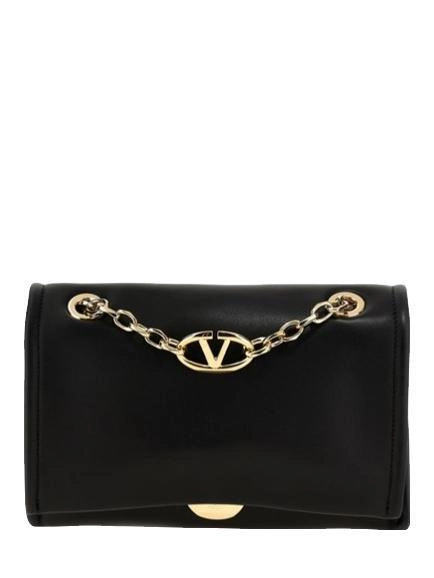 Valentino Garavani Vlogo Plaque Foldover Top Shoulder Bag - Black