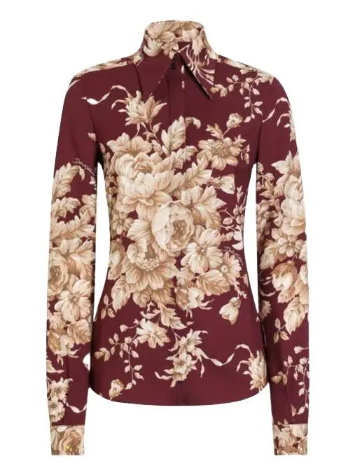 Dolce & Gabbana Rose-printed Charmeuse Shirt - Red