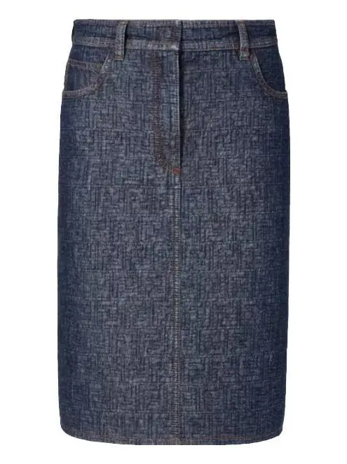 Fendi Ff Jacquard Denim Midi Skirt - Blue