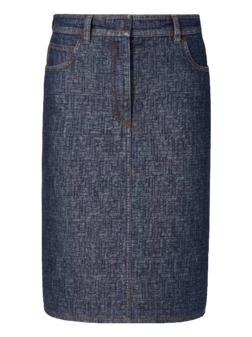 Fendi Ff Jacquard Denim Midi Skirt - Blue