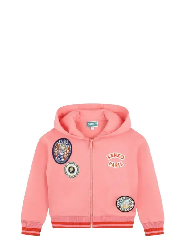 Kenzo Logo Patches Zipped Hoodie - Pink