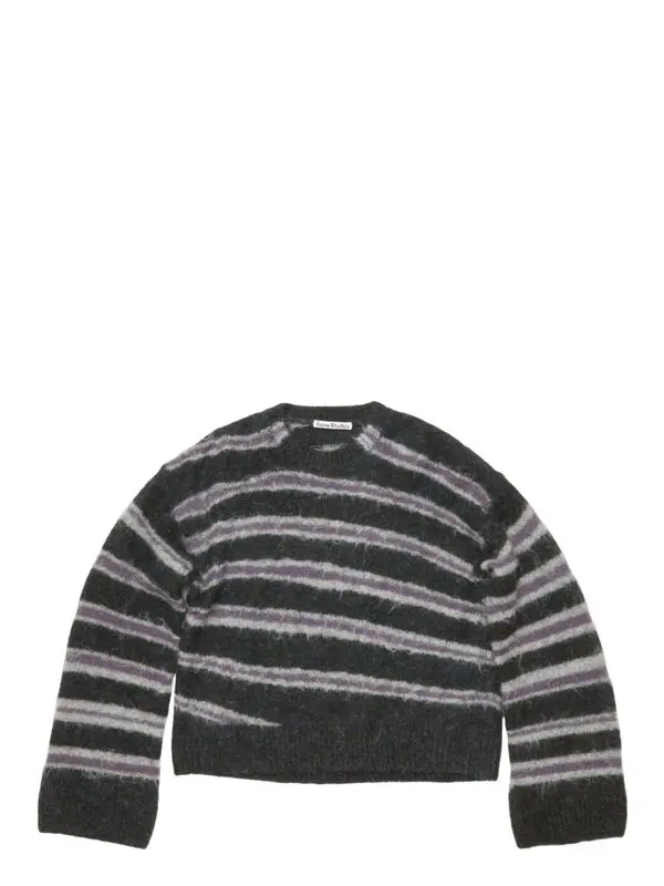 Acne Studios Striped Relaxed Fit Crew Neck Sweater - Dark Grey Mixed/multicolored