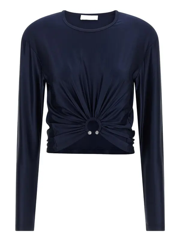 Rabanne Long Sleeve Round Neck Top With Piercing Detail - Black