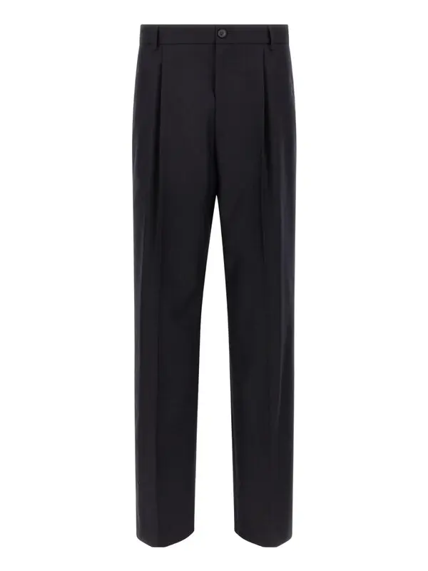 Dries Van Noten Wool Pleated Straight Leg Trousers - Black