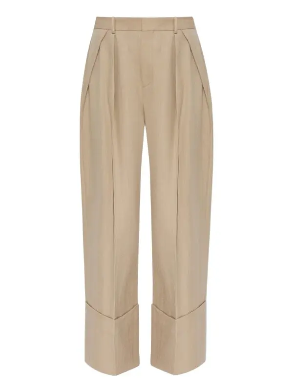 Victoria Beckham Wide Leg Turn-up Trousers - Beige