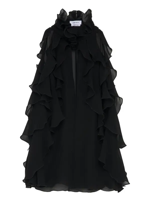 Alexander McQueen Ruffled High Neck Sleeveless Top - Black