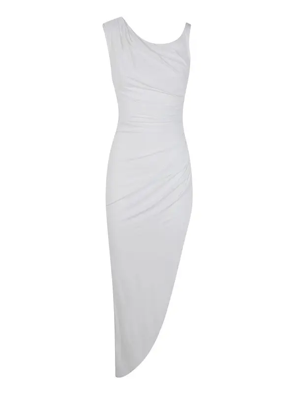 Elisabetta Franchi Asymmetric Draped Midi Dress - White