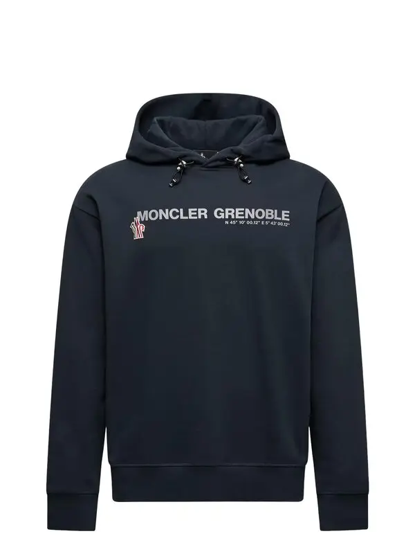 Moncler Logo Embroidered Long-sleeved Hoodie - Navy Blue
